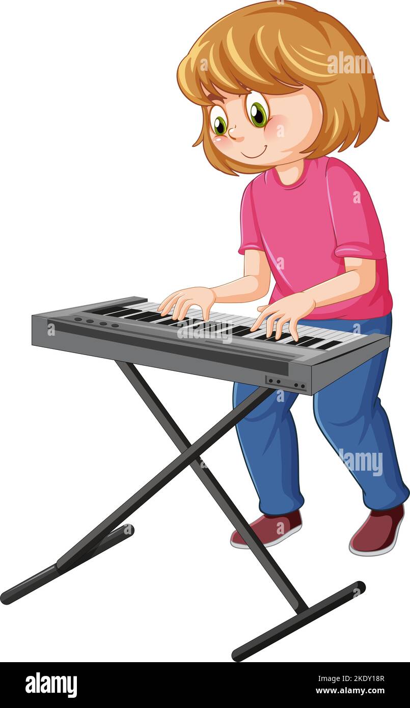 A girl playing electronic musical instrument illustration Stock Vector ...