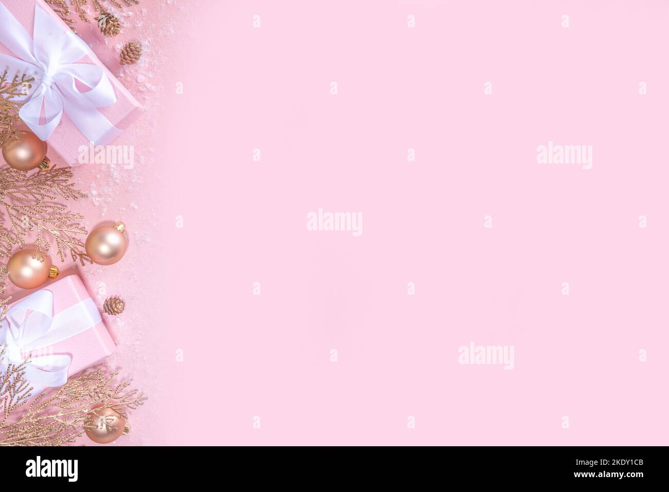 Rose gold Christmas, New Year background with golden christmas tree ...