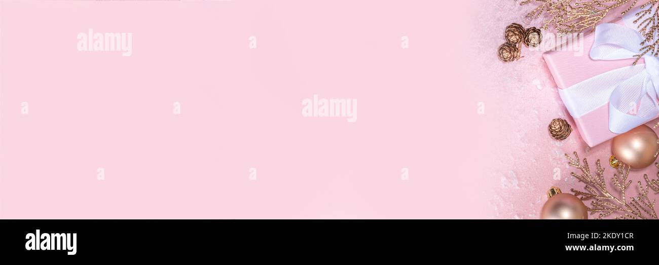 Rose gold Christmas, New Year background with golden christmas tree ...