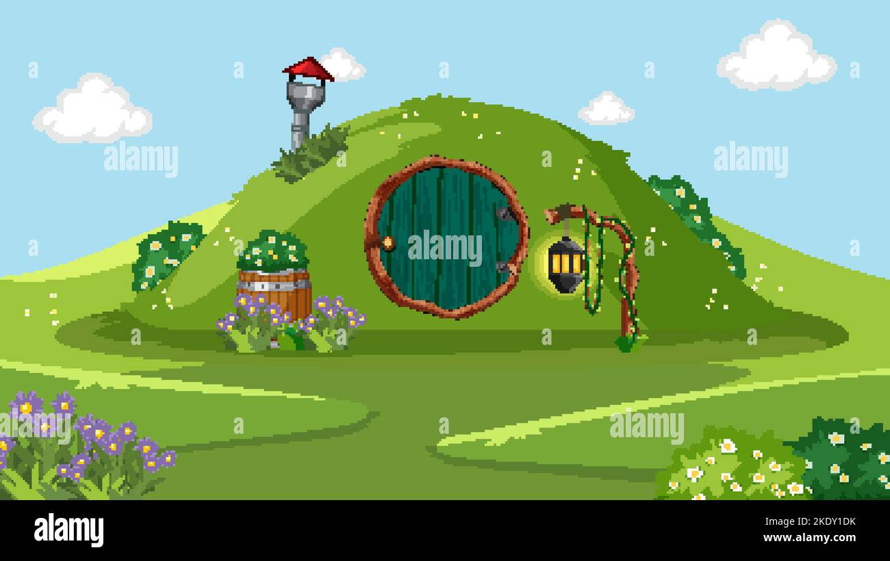 Fantasy hobbit house background illustration Stock Vector Image & Art ...