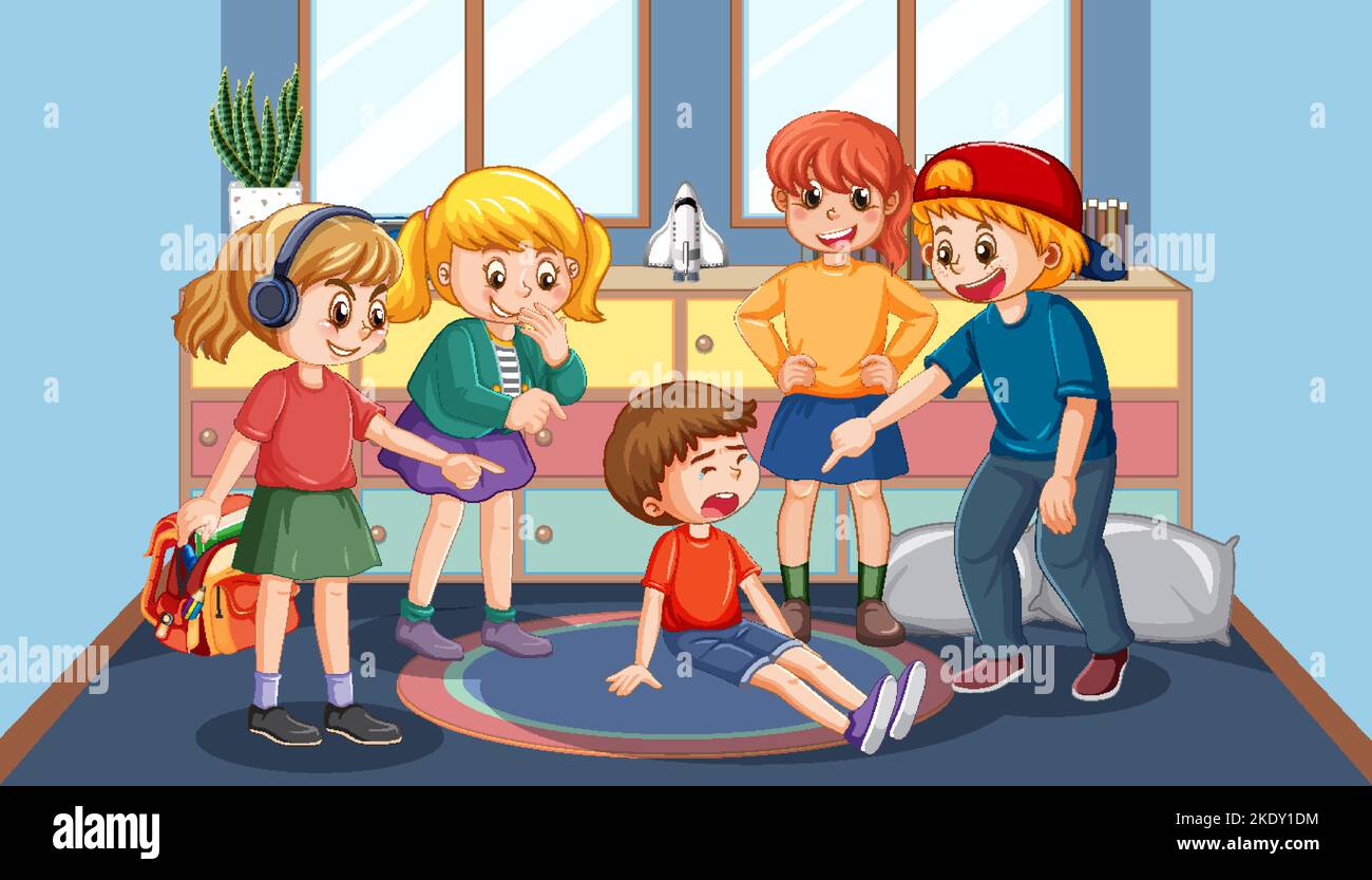 School bullying with student cartoon characters illustration Stock ...