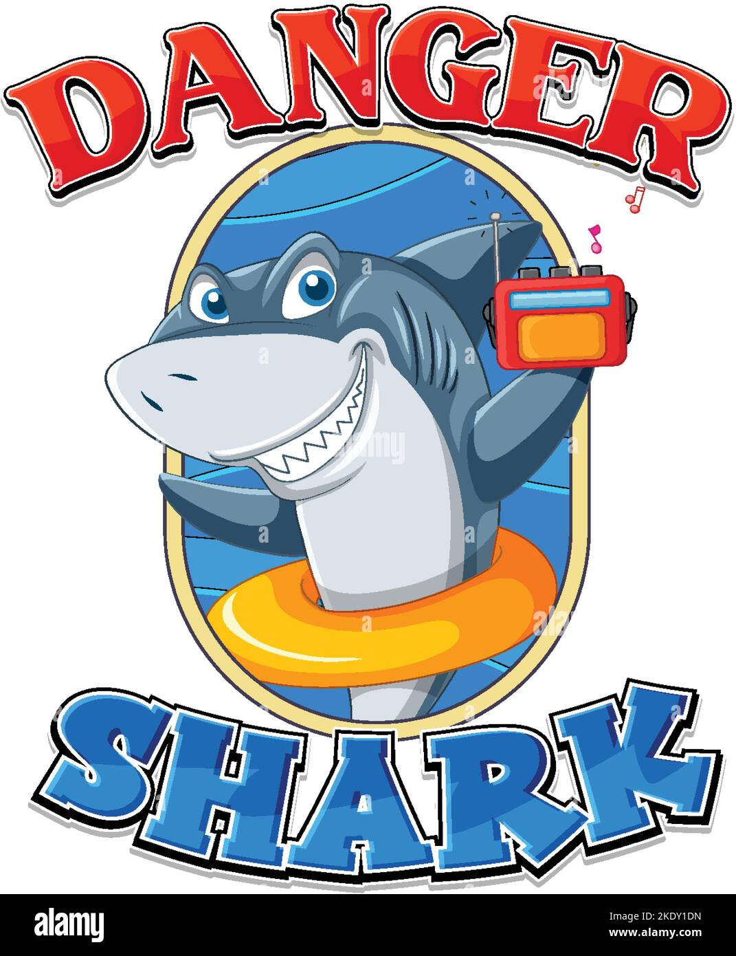 Shark cartoon character with danger icon illustration Stock Vector ...