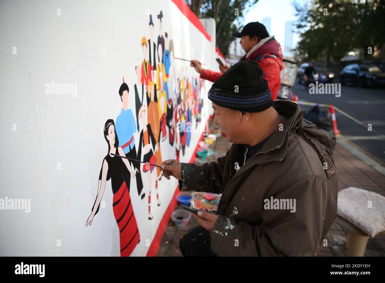 Wall paintings with folk customs and 56 ethnic groups in Fuqiang ...