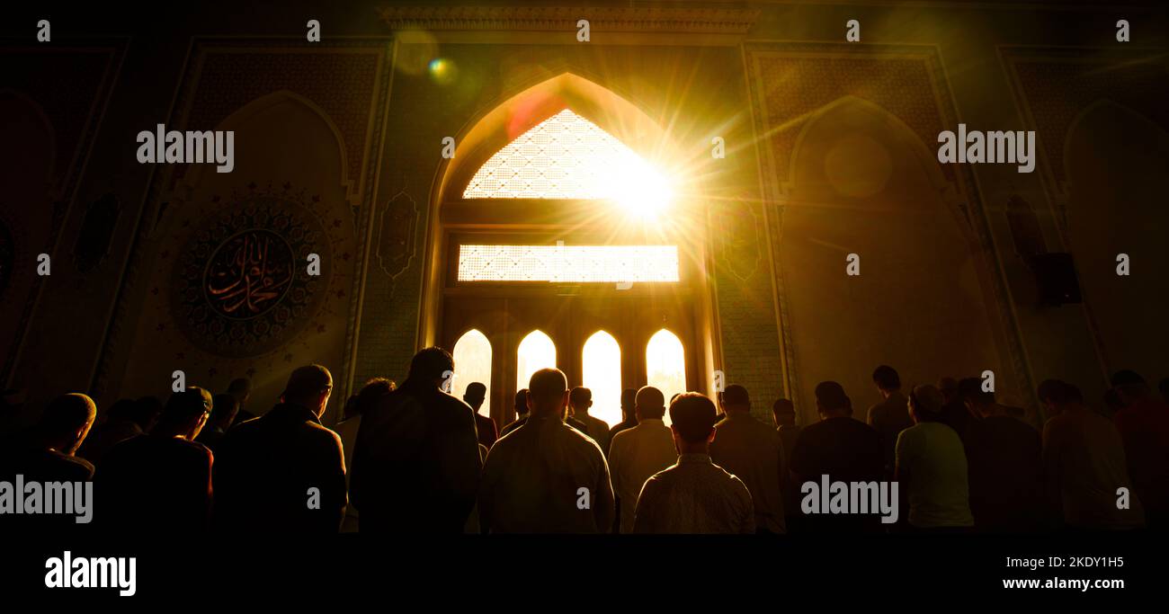 muslim worshipers praying in Hazrati Imam Cathedral Mosque. Tashkent ...