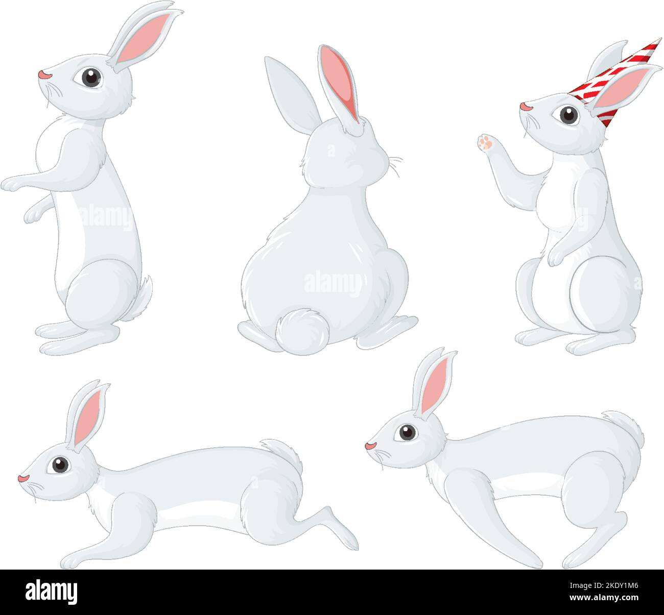 White rabbits in different poses set illustration Stock Vector Image ...