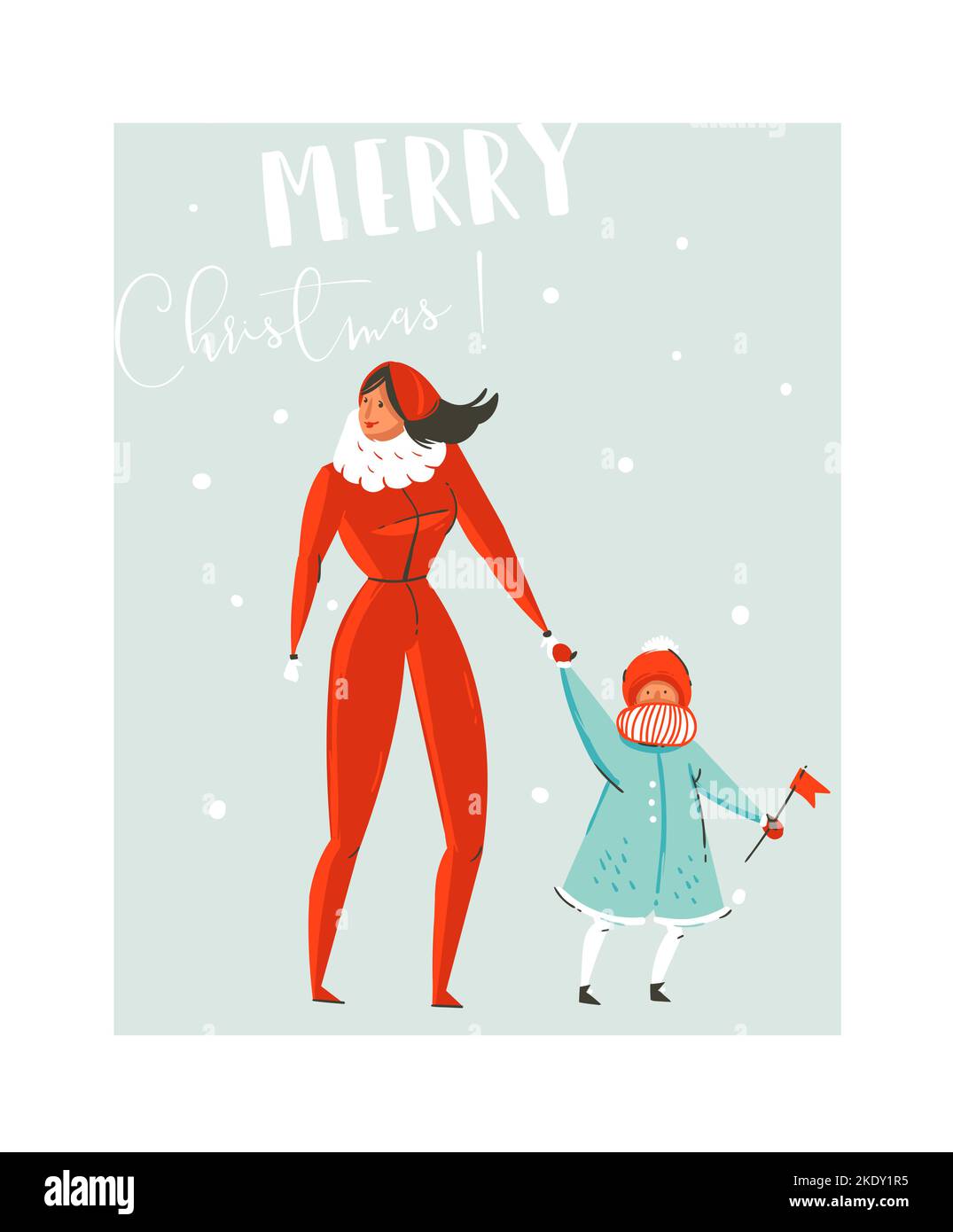 Hand drawn vector abstract fun Merry Christmas time cartoon ...