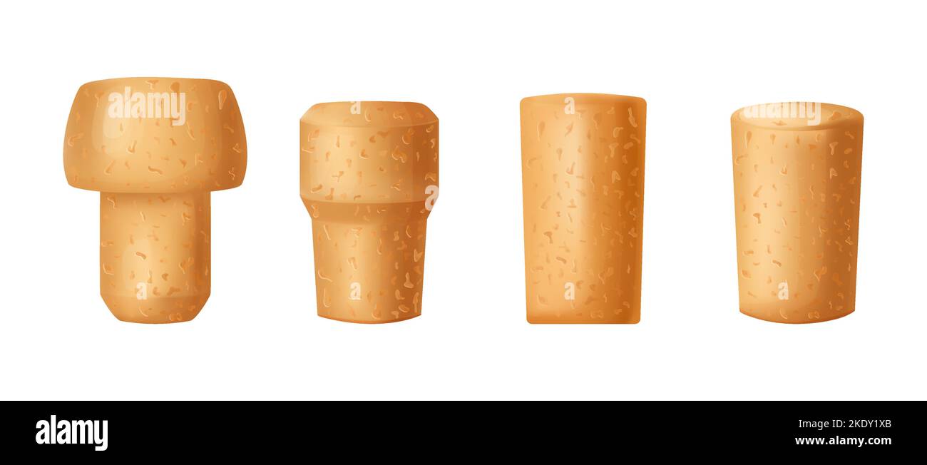 Set wine cork stopper, wooden textured cartoon style. Corkwood plug ...