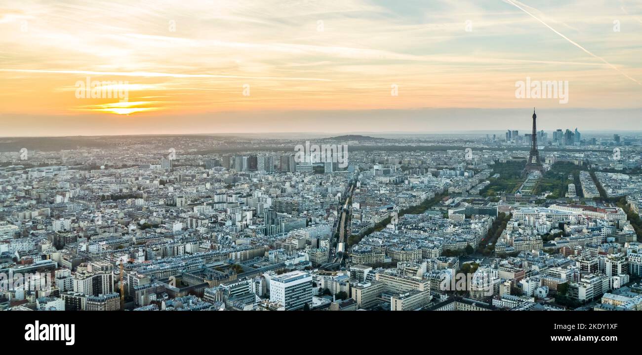 Extra wide aerial view of Paris at sunset Stock Photo - Alamy