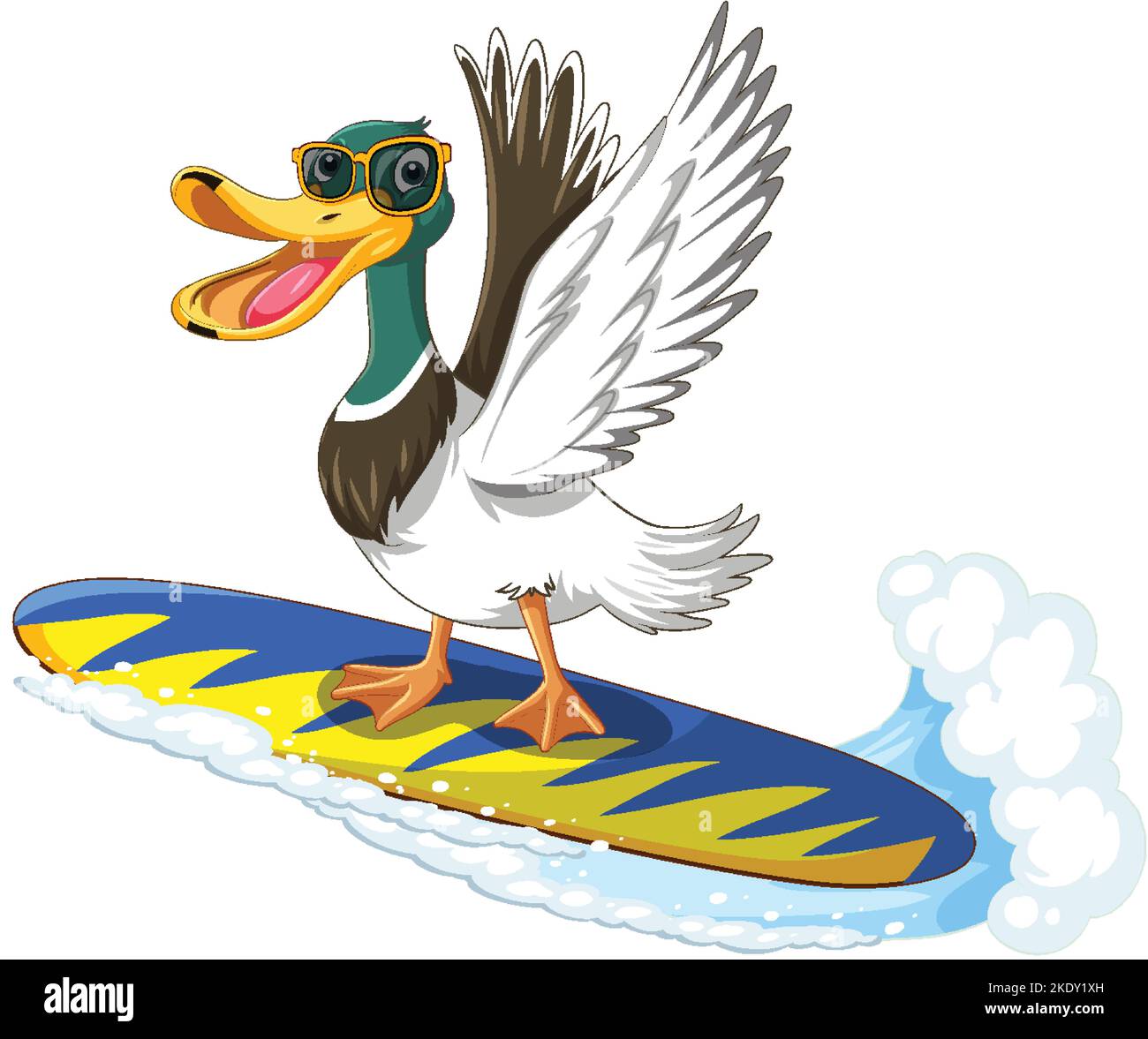 Cartoon duck surfing on wave illustration Stock Vector Image & Art - Alamy