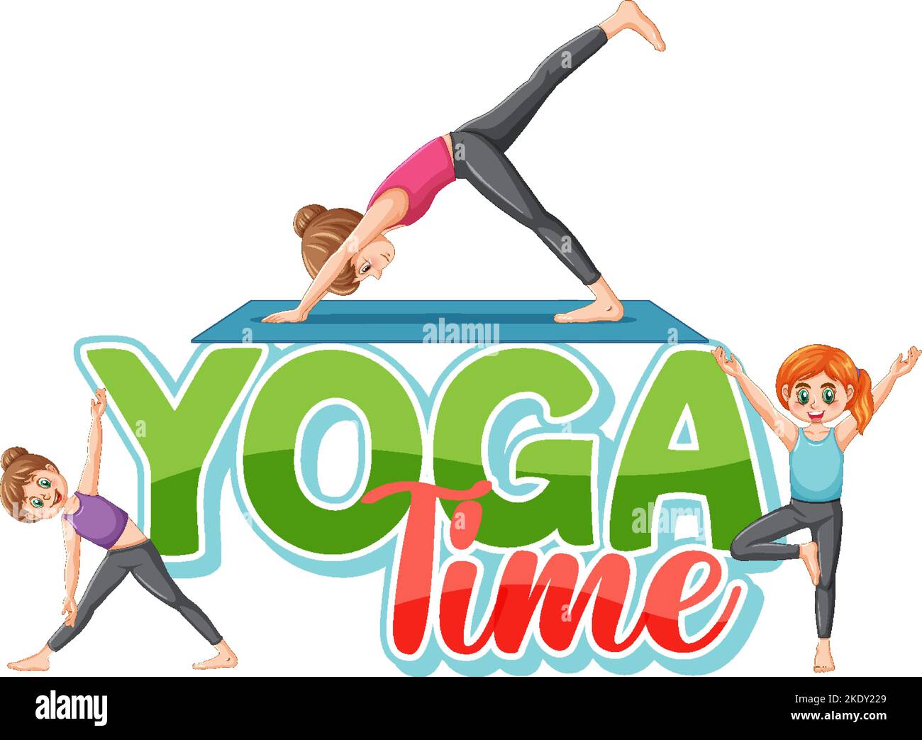 Yoga text design with girls doing yoga illustration Stock Vector Image ...