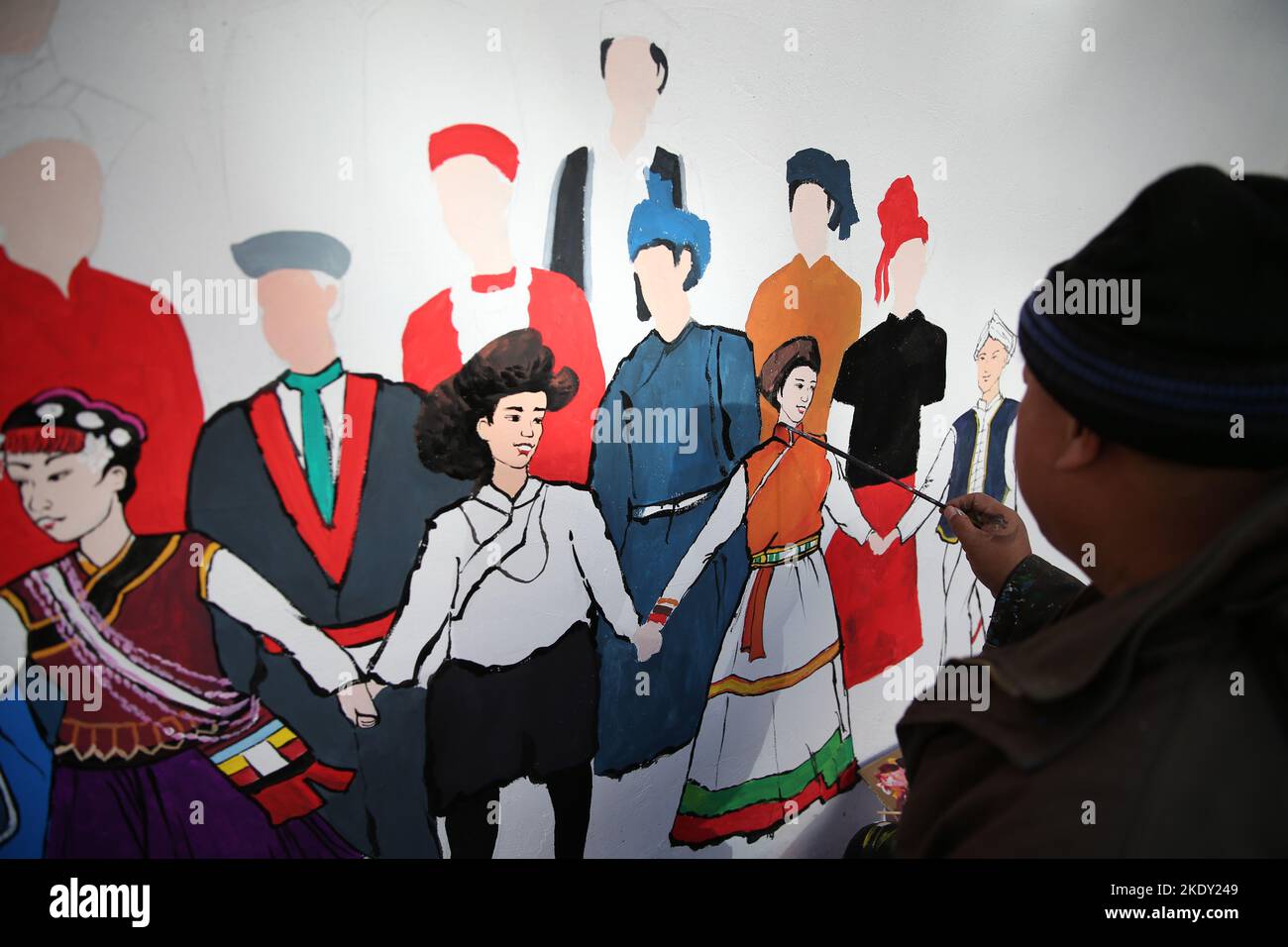 Wall paintings with folk customs and 56 ethnic groups in Fuqiang ...