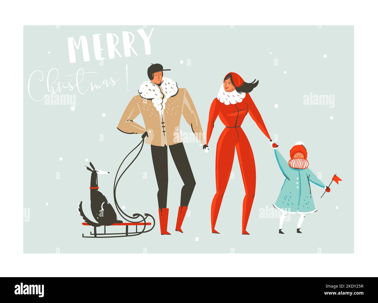 Hand drawn vector abstract fun Merry Christmas time cartoon ...