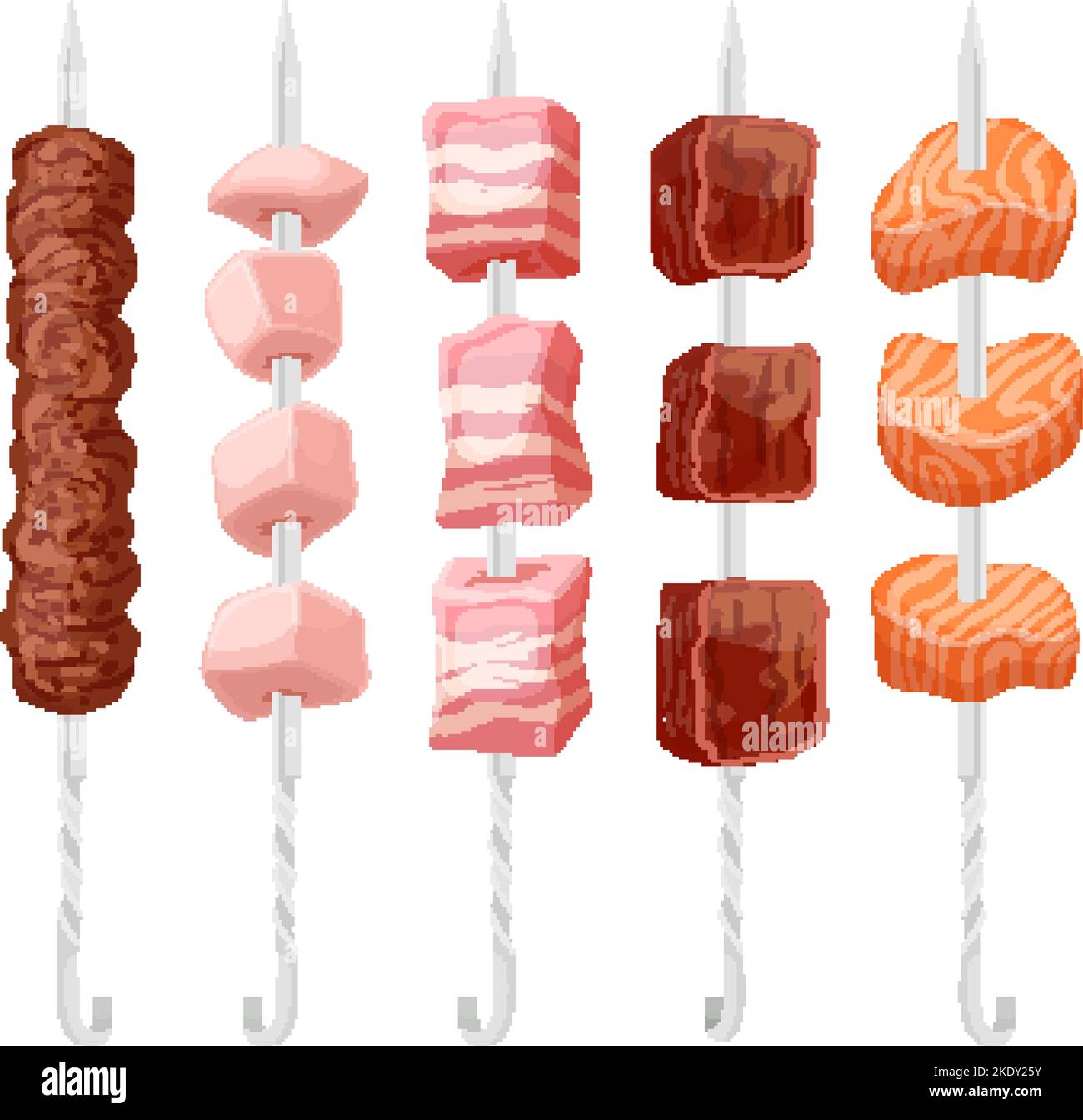 skewered food barbecue set cartoon vector illustration Stock Vector ...