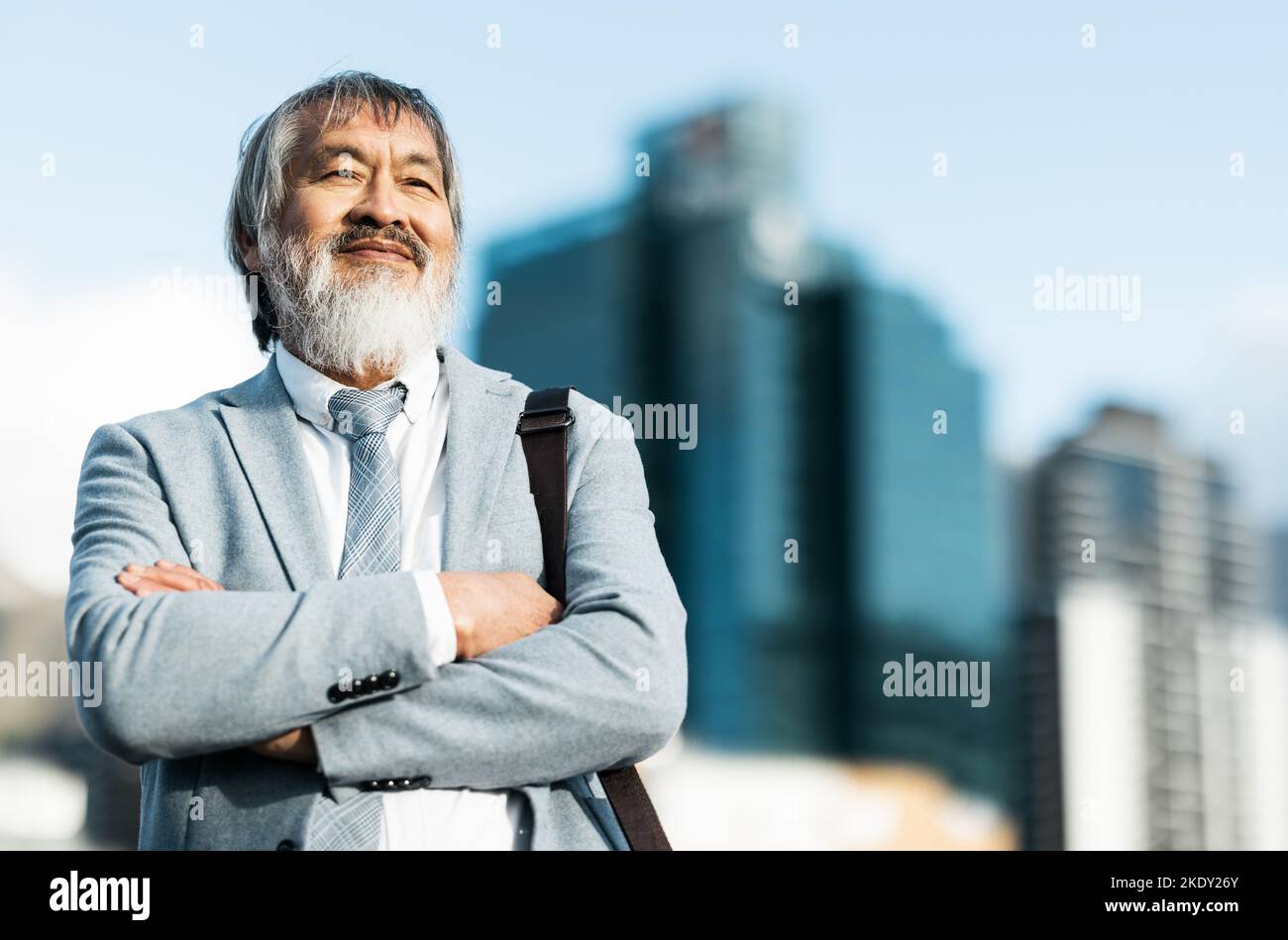 Business man, city and outdoor thinking about idea, goal and vision for ...