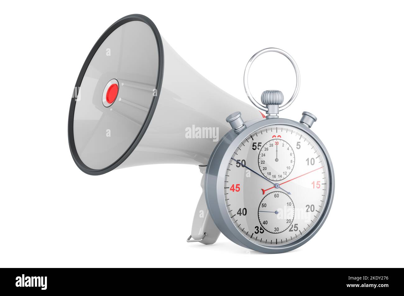 Megaphone with stopwatch, 3D rendering isolated on white background ...