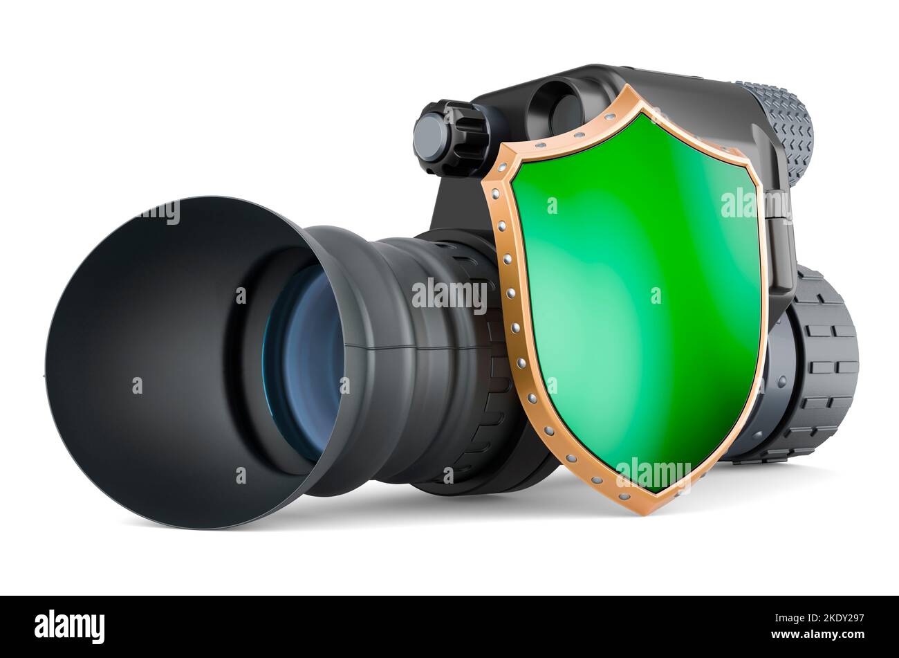 Night vision monocular with shield, 3D rendering isolated on white ...