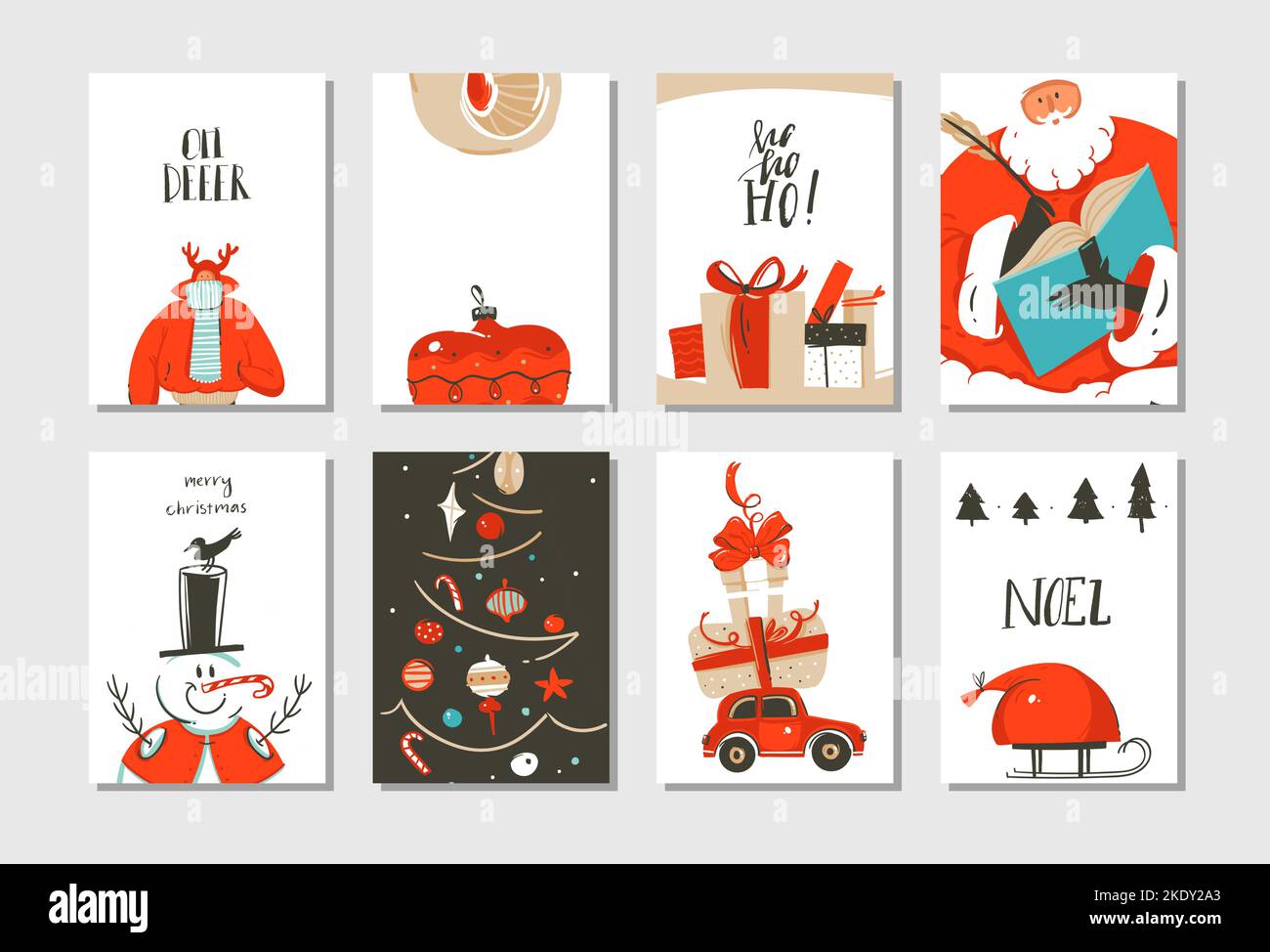 Hand drawn vector abstract fun Merry Christmas time cartoon cards ...