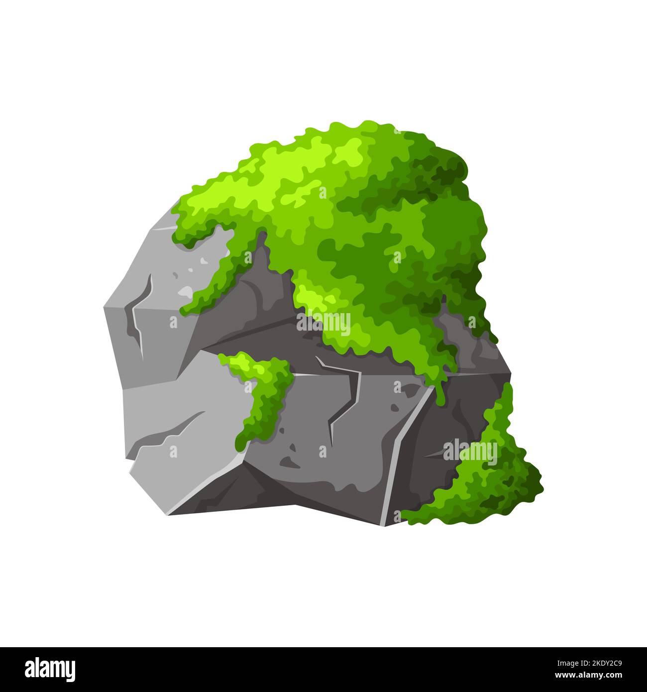 Forest rock with moss. Gray stone brocken in cartoon. Mountain part of ...