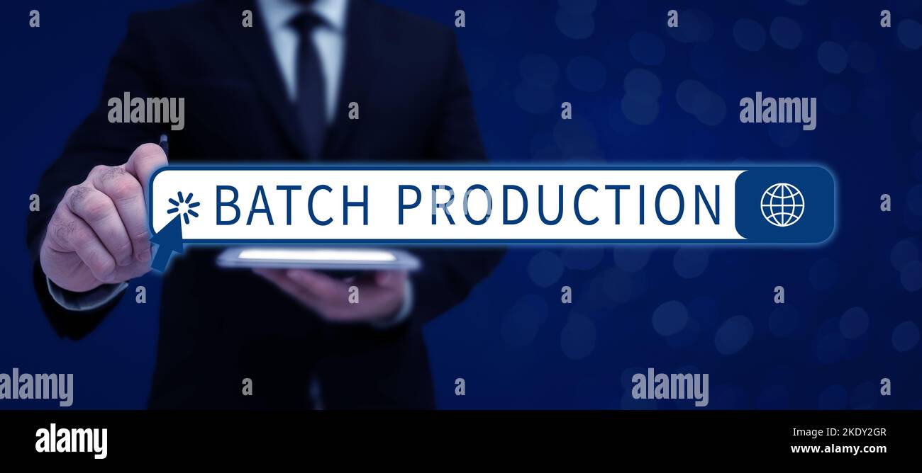 Hand writing sign Batch Production, Internet Concept products are ...