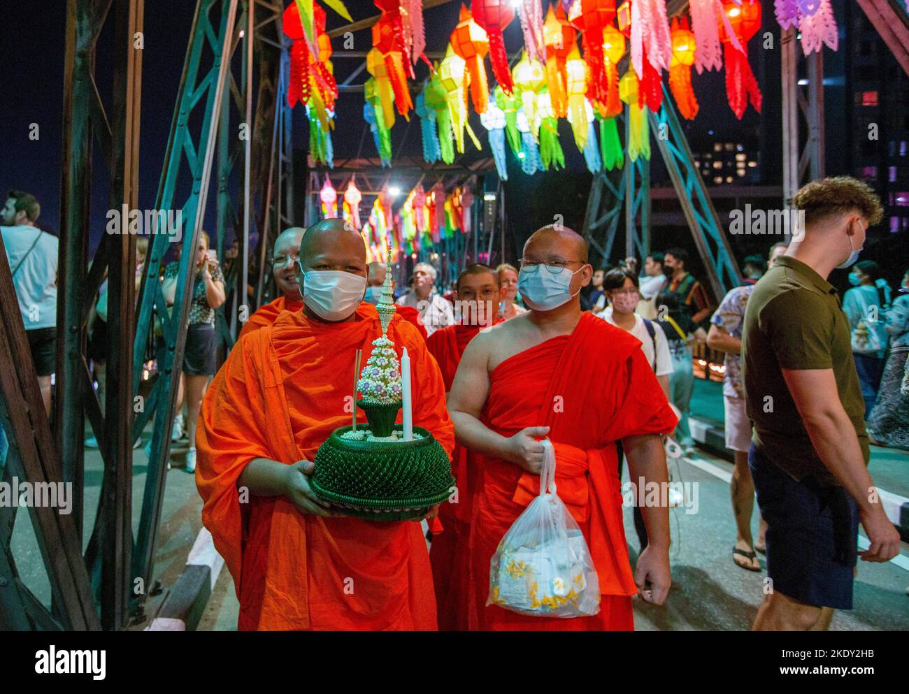 Thai Buddhist monk hold "Krathong" during the Loy Krathong Festival at ...