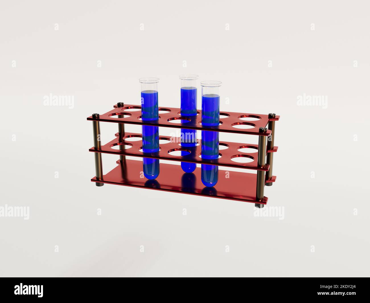 3D render - three medical test tubes with blue liquid on a metal stand ...