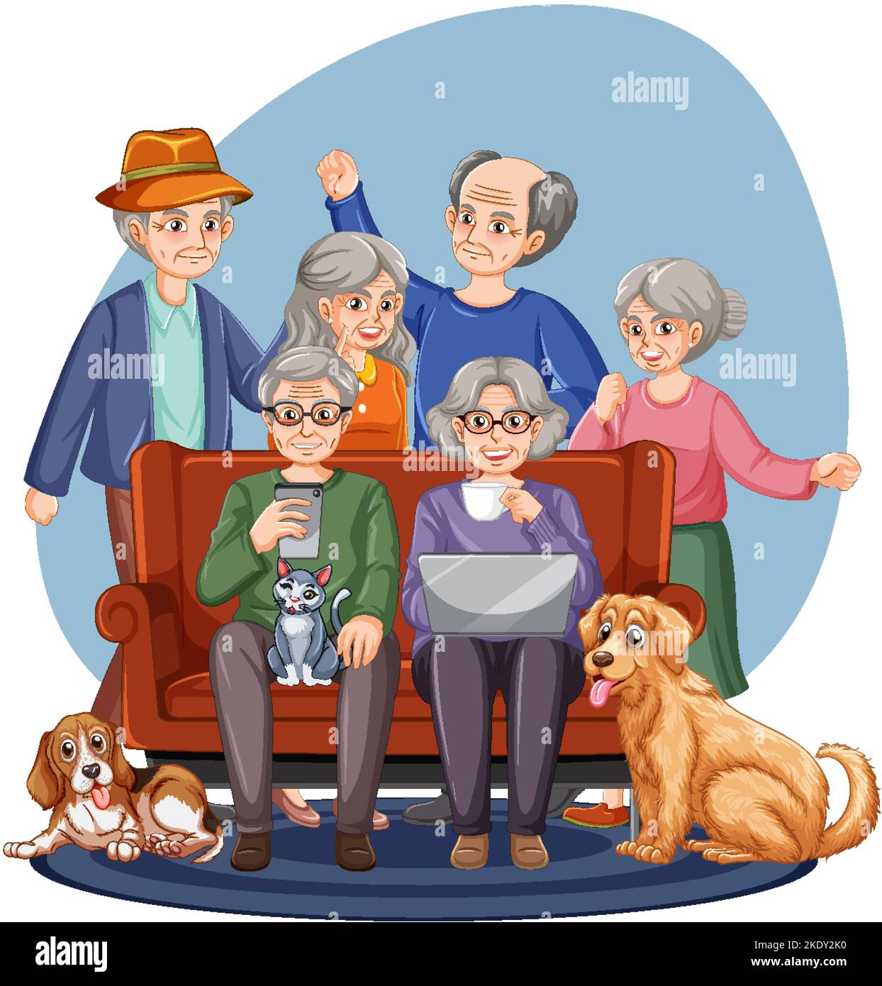 Happy senior people group illustration Stock Vector Image & Art - Alamy