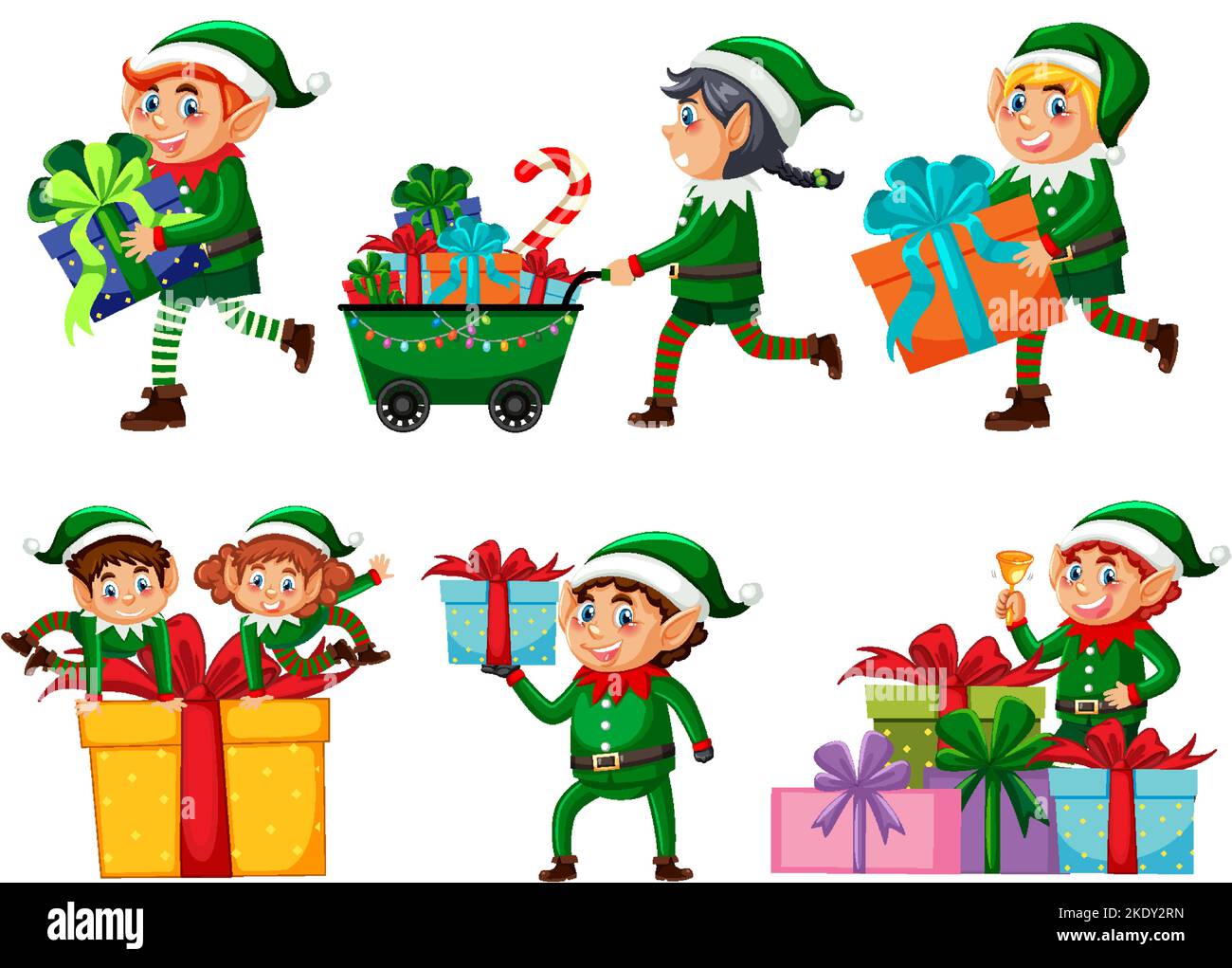 Christmas Elf cartoon character set illustration Stock Vector Image ...
