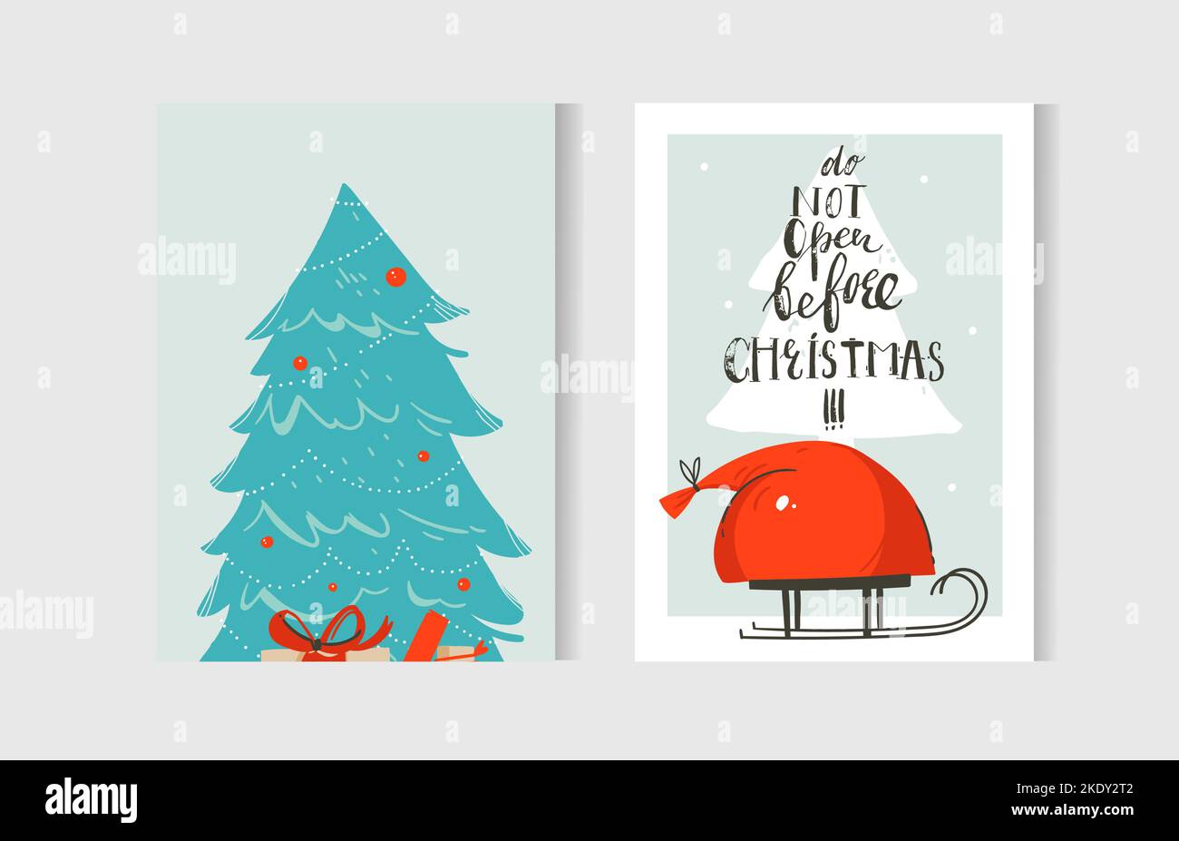 Hand drawn vector abstract fun Merry Christmas time cartoon cards ...