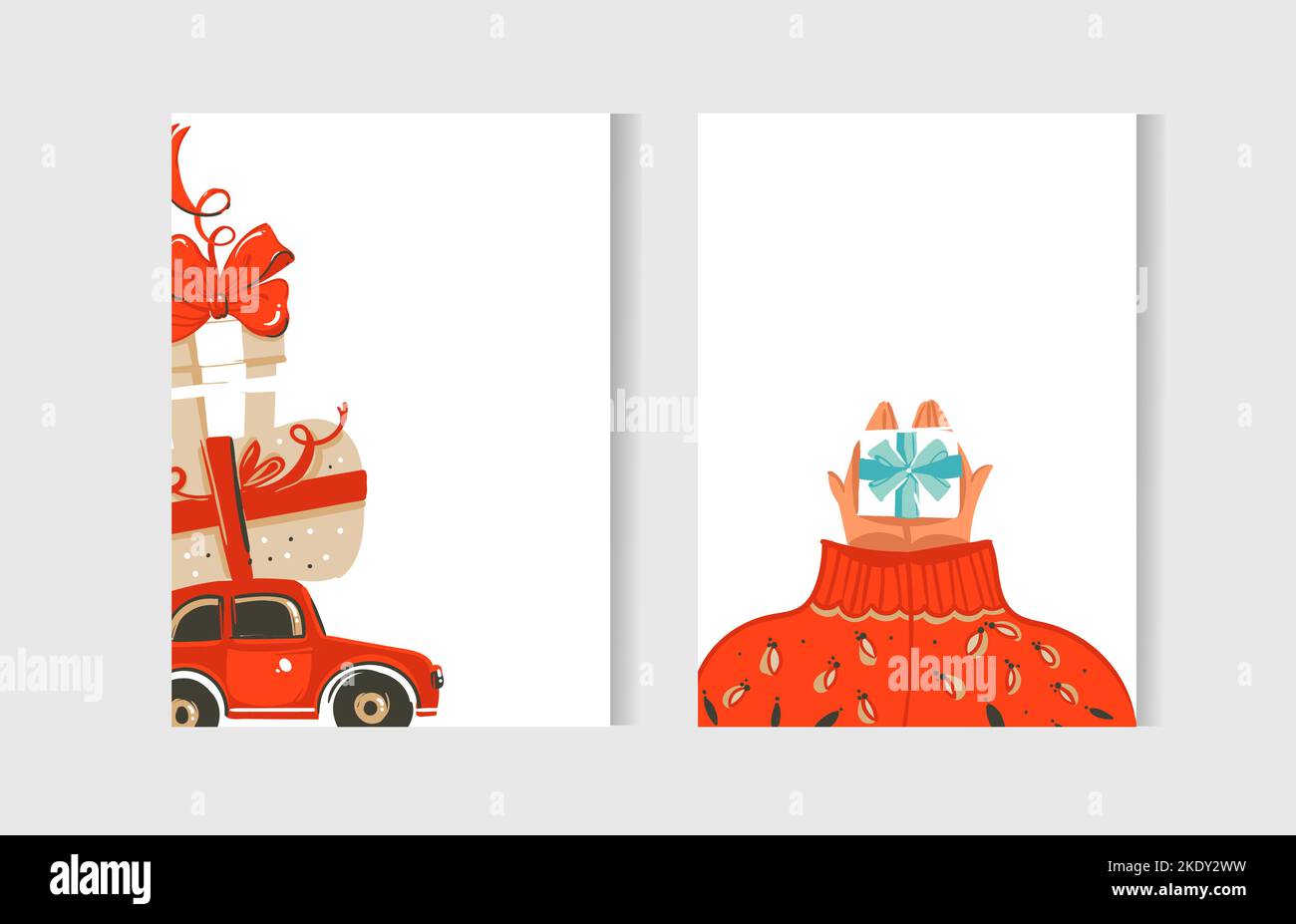 Hand drawn vector abstract fun Merry Christmas time cartoon cards ...