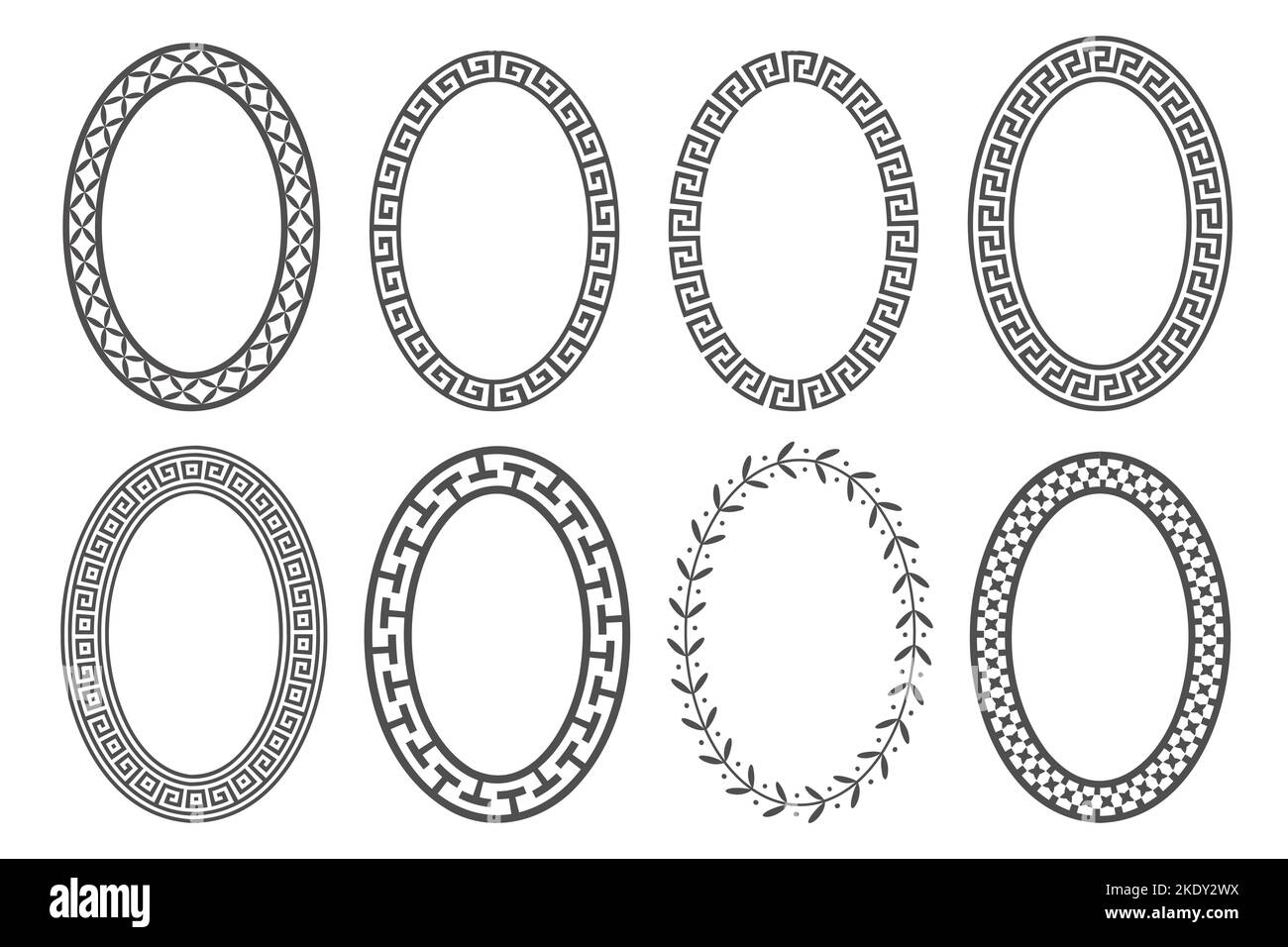 Greek key oval frame set. Circle borders with meander ornaments ...