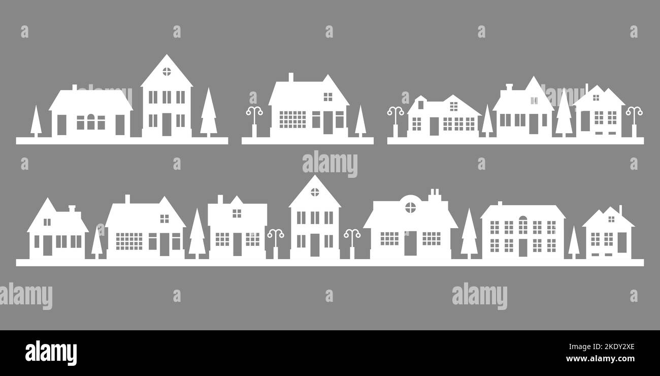 Silhouette of houses on the skyline. Suburban neighborhood landscape ...