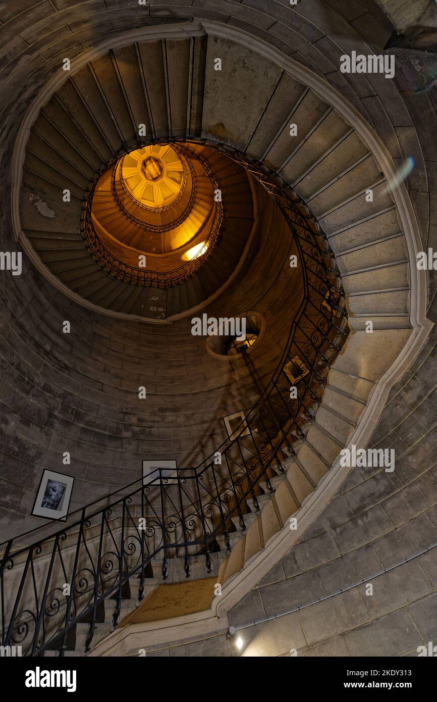 LYON, FRANCE, November 8, 2022 : Stairs inside a tower of Fourviere ...