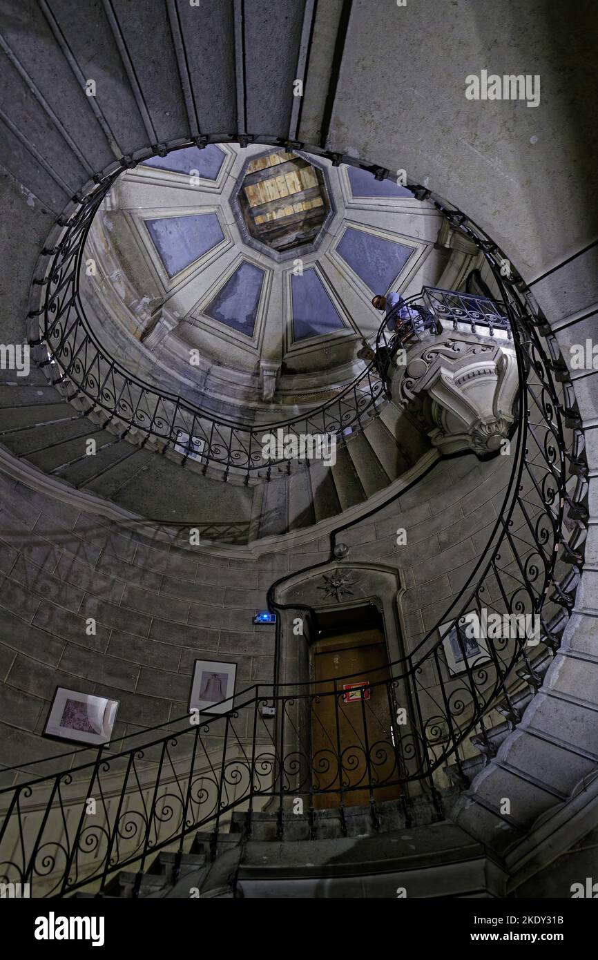 LYON, FRANCE, November 8, 2022 : Stairs inside a tower of Fourviere ...