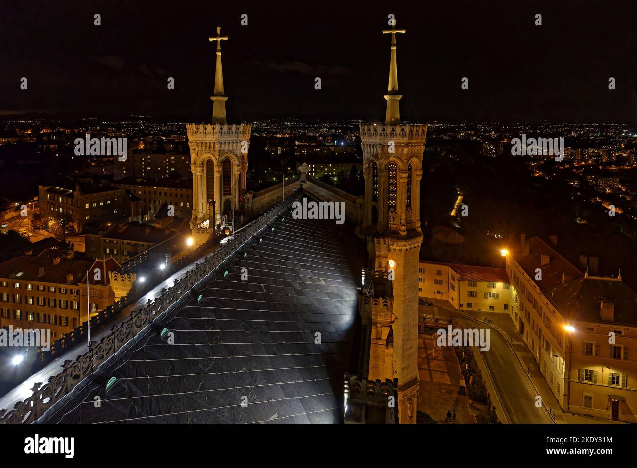 LYON, FRANCE, November 8, 2022 : On the roofs of Fourviere Basilica ...