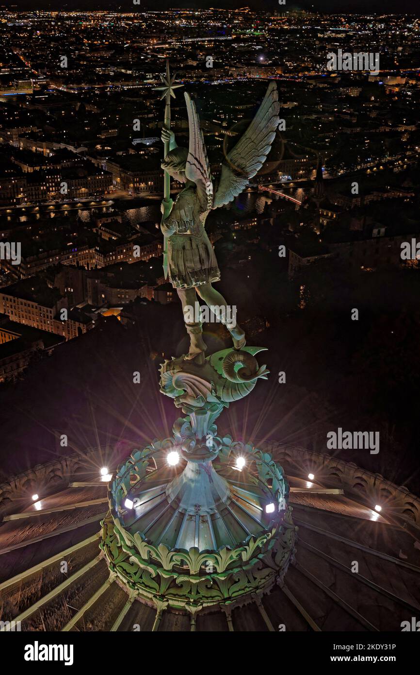 LYON, FRANCE, November 8, 2022 : On the roofs of Fourviere Basilica ...