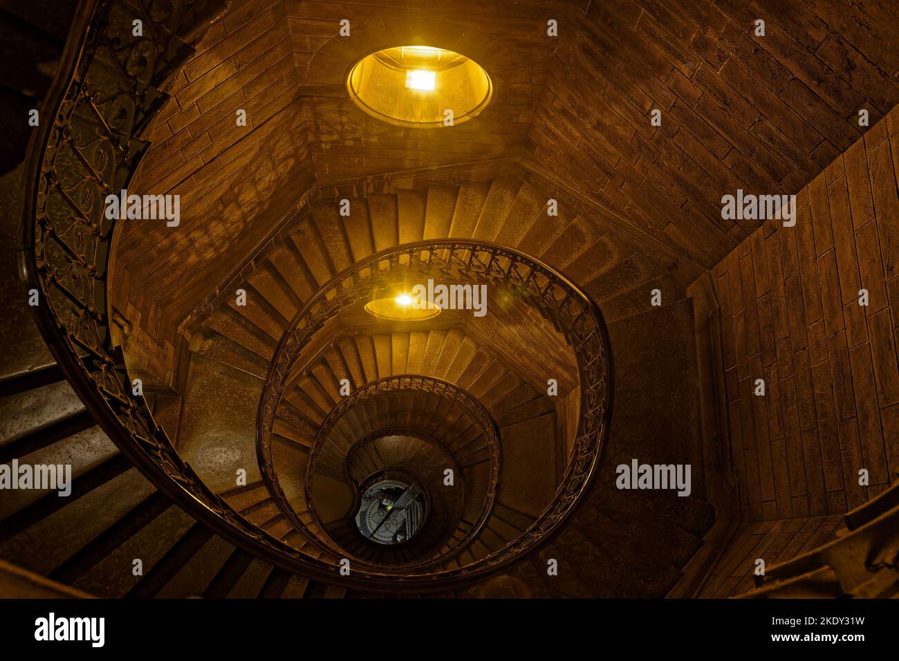 LYON, FRANCE, November 8, 2022 : Stairs inside a tower of Fourviere ...