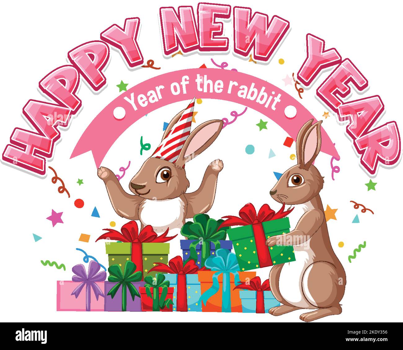 Year of the Rabbit Happy New Year Banner illustration Stock Vector ...
