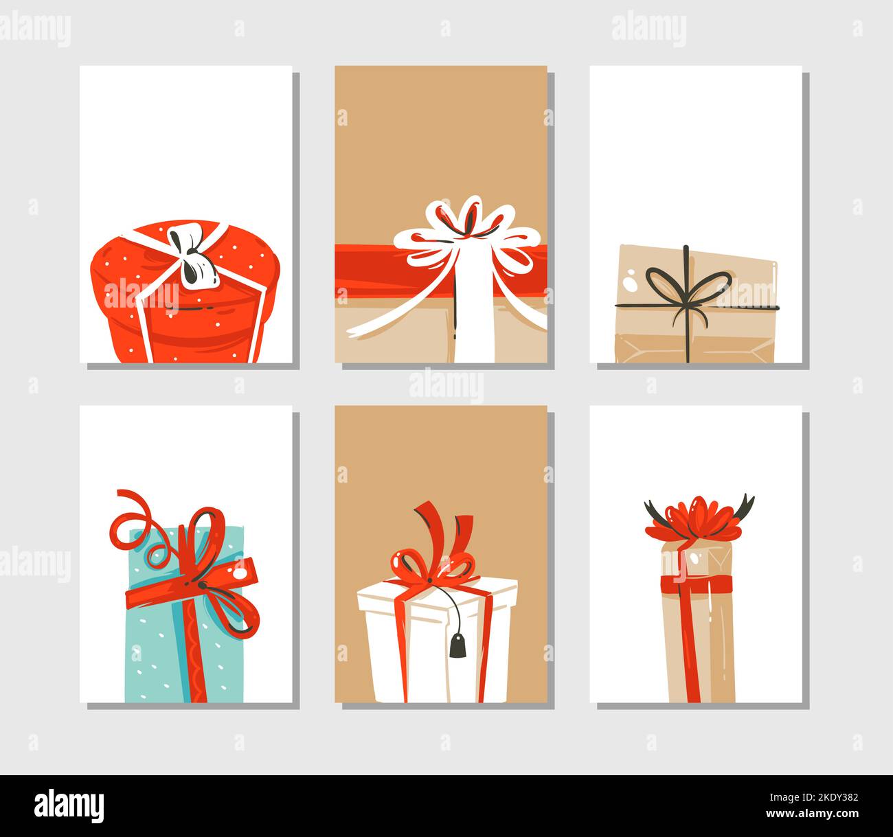 Hand drawn vector abstract fun Merry Christmas time cartoon cards or ...