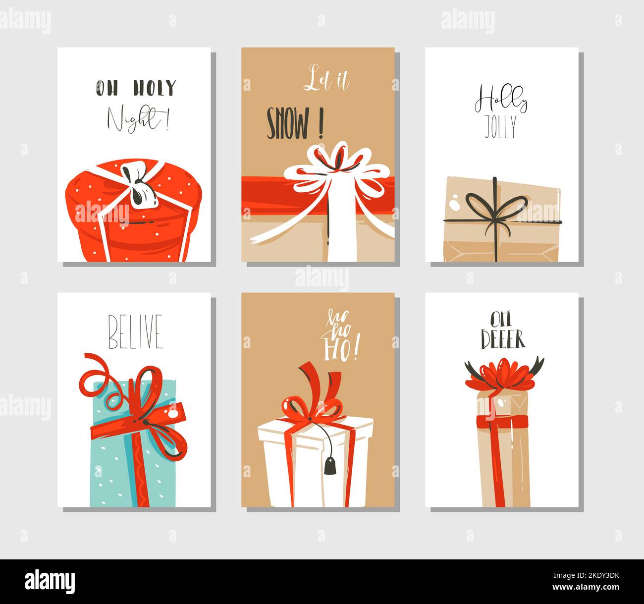 Hand drawn vector abstract fun Merry Christmas time cartoon cards or ...