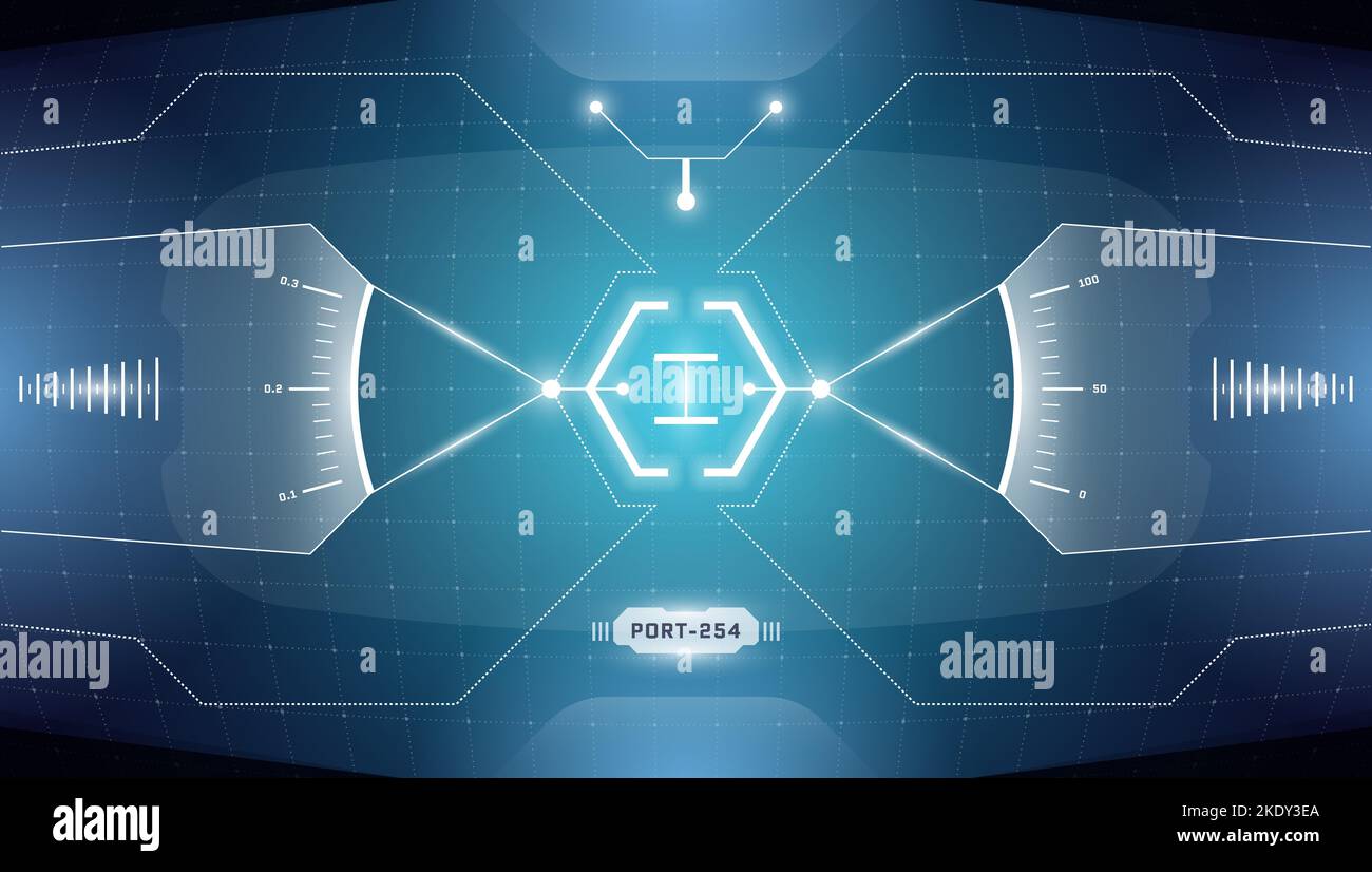 VR HUD technology head up display target. Digital futuristic virtual reality interface cyberpunk ...