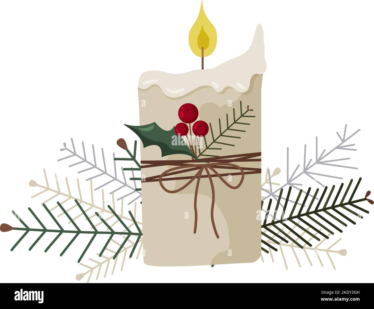 Burning candles. Cute hand drawn hygge interior decorations vector illustration set. Holiday ...