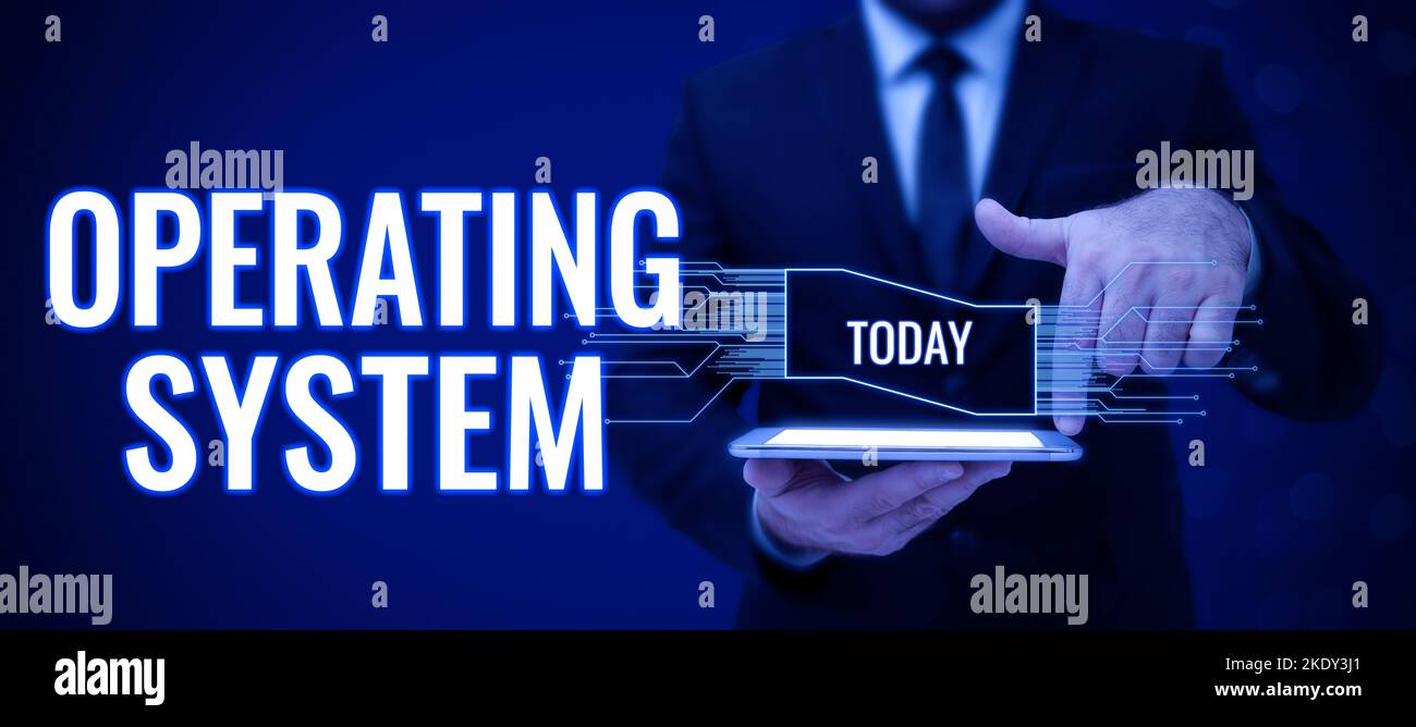 Text caption presenting Operating System, Business approach software ...