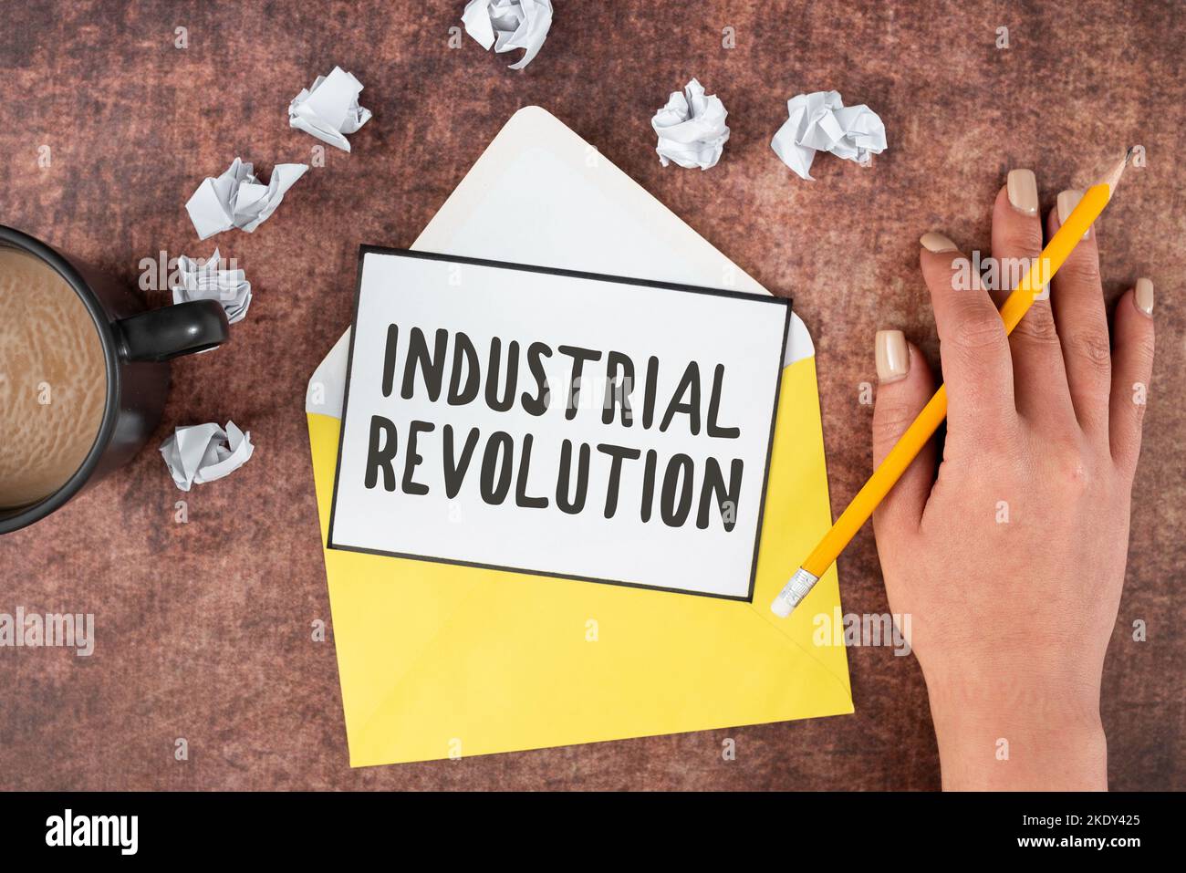 Handwriting text Industrial Revolution, Business approach changes in ...