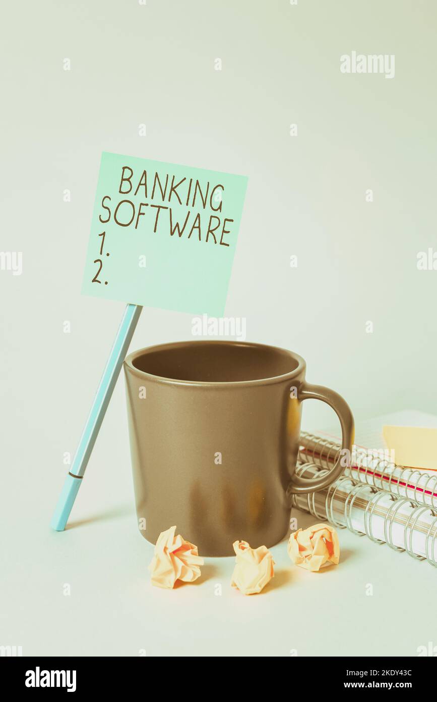 Hand writing sign Banking Software, Business concept typically refers ...