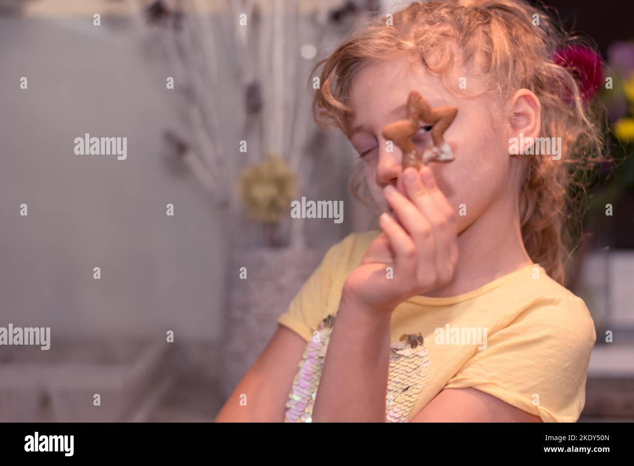 children cooking gingerbread cookies for christmas table in the kitchen ...