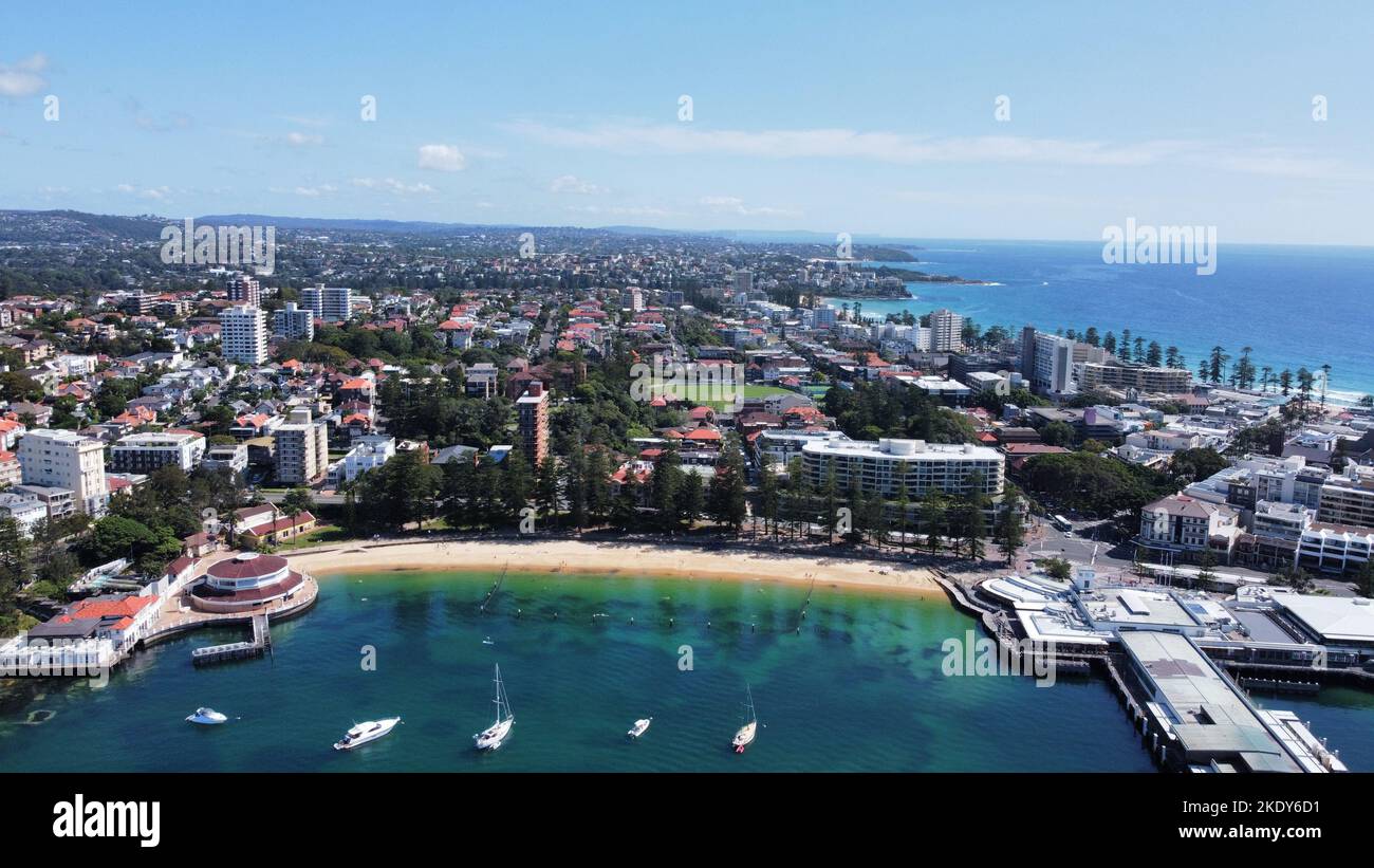 An areal image of harbor, Manly Wharf and surrounding area in Sydney ...