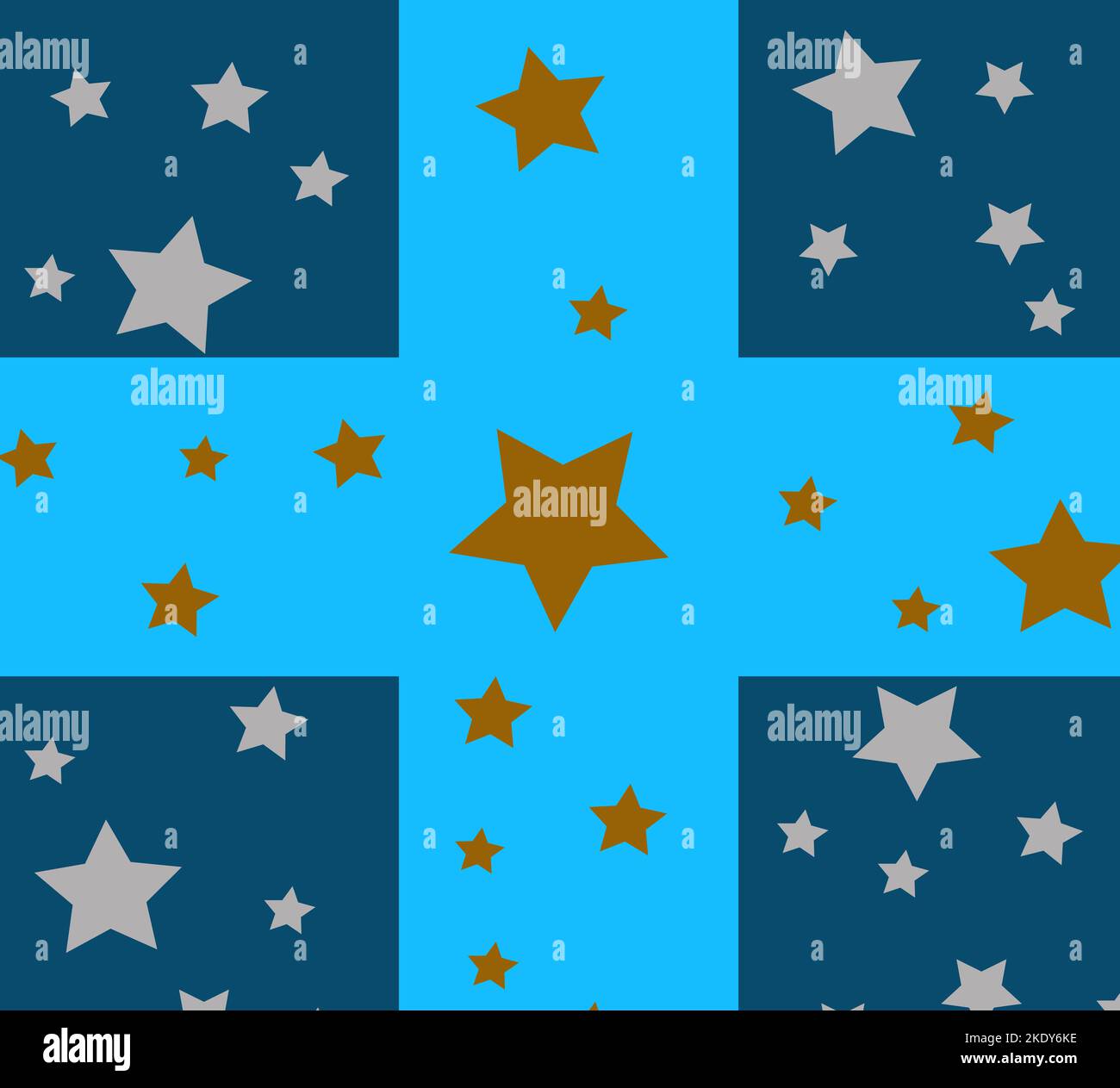 Blue Color Background With Christmas Gold And Gray Star Ornaments On Blue Color Background Stock