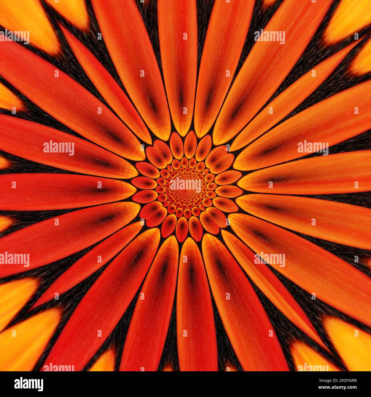 A 3D rendering of orange sunflower pattern, psychedelic artwork Stock ...