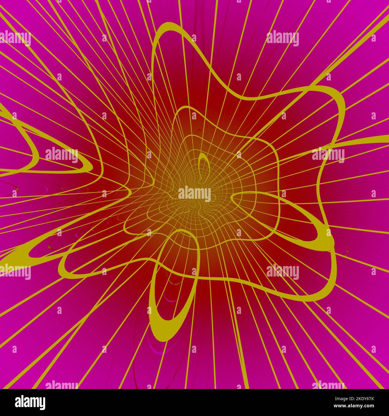 A 3D rendering of trippy grid pattern in yellow and purple. Psychedelic ...