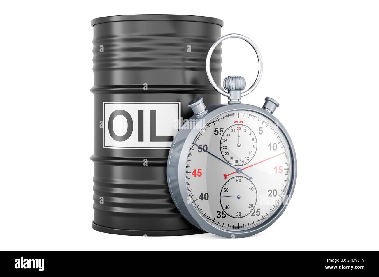 Oil barrel with stopwatch, 3D rendering isolated on white background ...